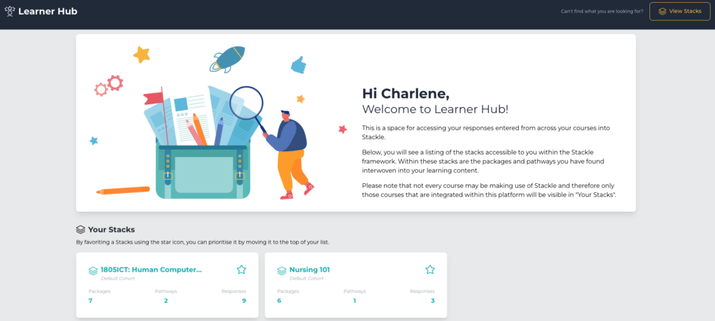 Learner Hub: Landing Page Functionality and Data – Stackle Support